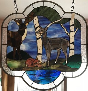 Stained Glass Window - Deer Family | eBay