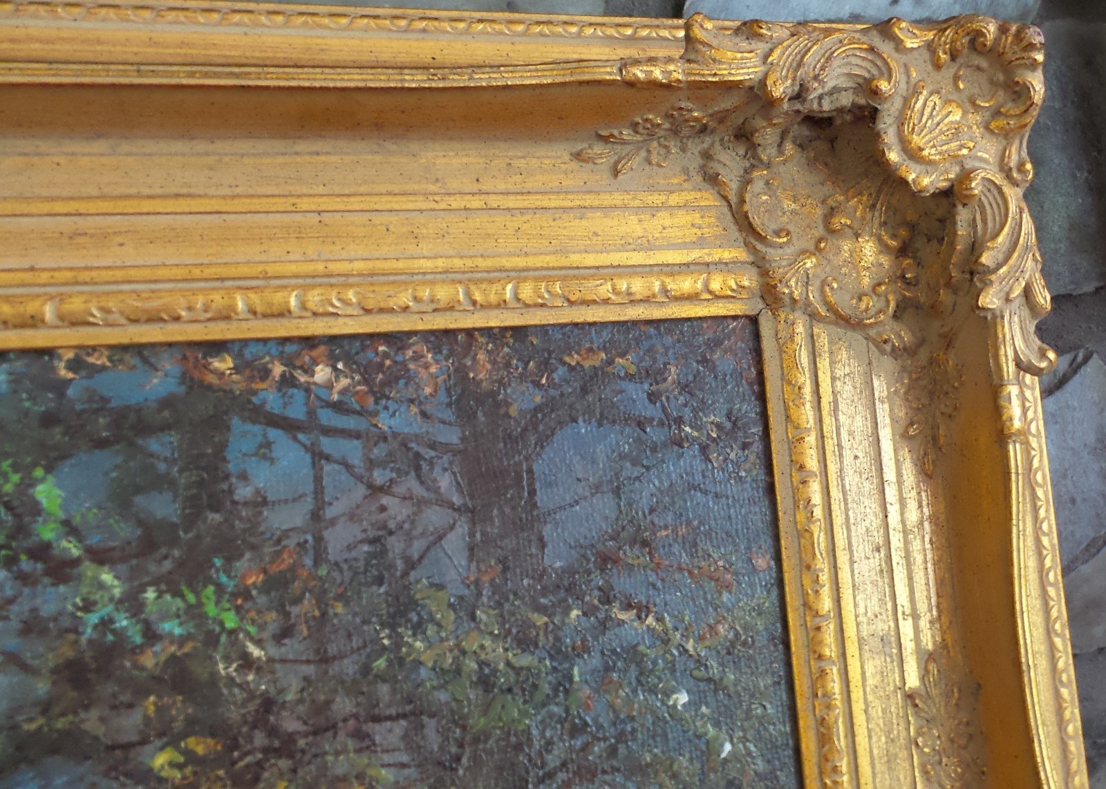 ANTIQUE ORIGINAL OIL PAINTING LANDSCAPE STONE BRIDGE SIGNED W. BRAUER ...