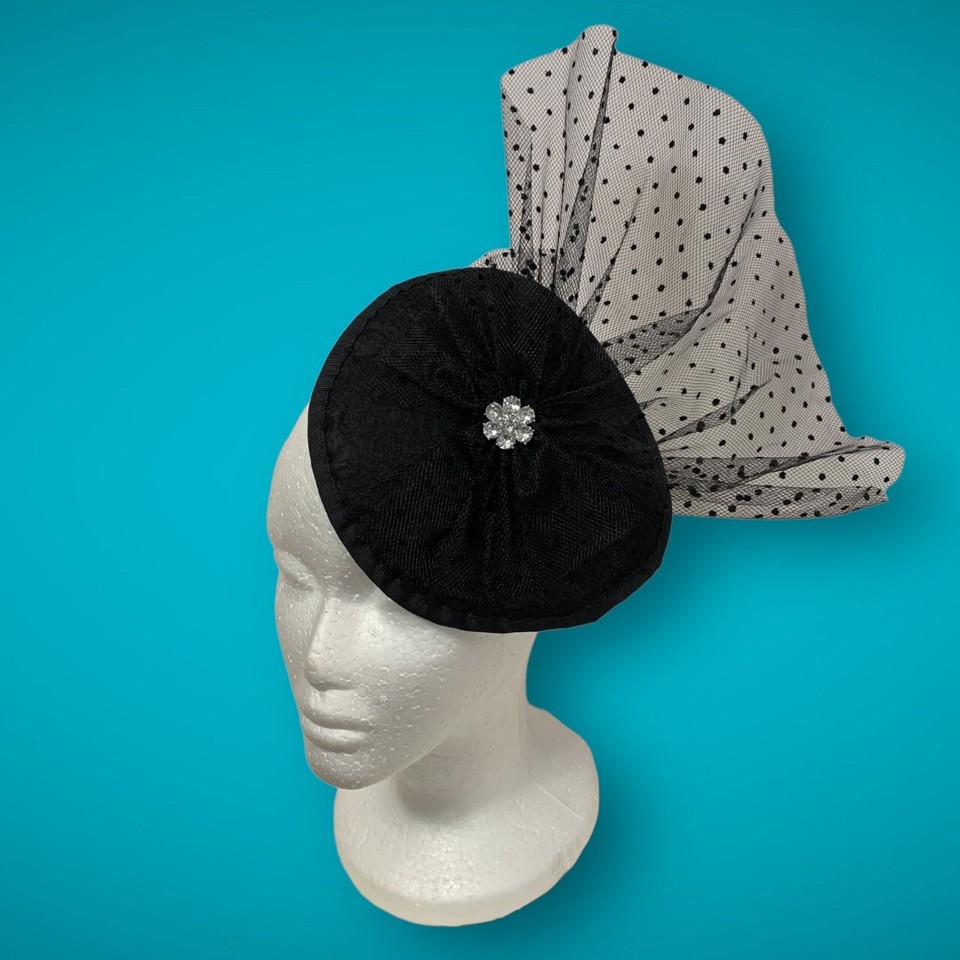 Black Fascinator Rhinestones Mesh Halo Headband Hat Headpiece Netting ...
