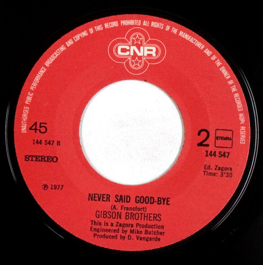 Gibson Brothers – Non Stop Dance / Never Said Good-Bye 7" Vinyl VG+/VG ...
