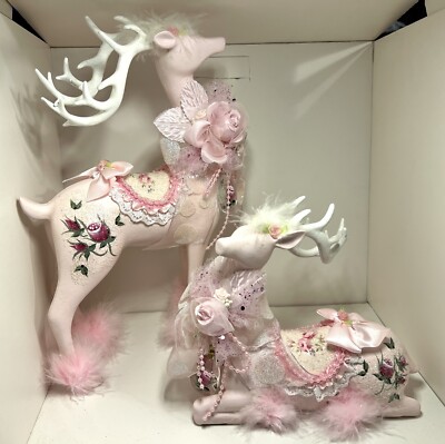 Retro Pink Reindeer Tole Painted Roses Glitter | eBay
