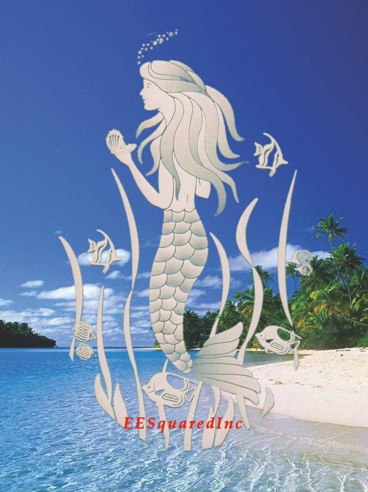 Mermaid Static Cling OVAL Window Decal 8x12 Sliding Glass & Shower Door ...