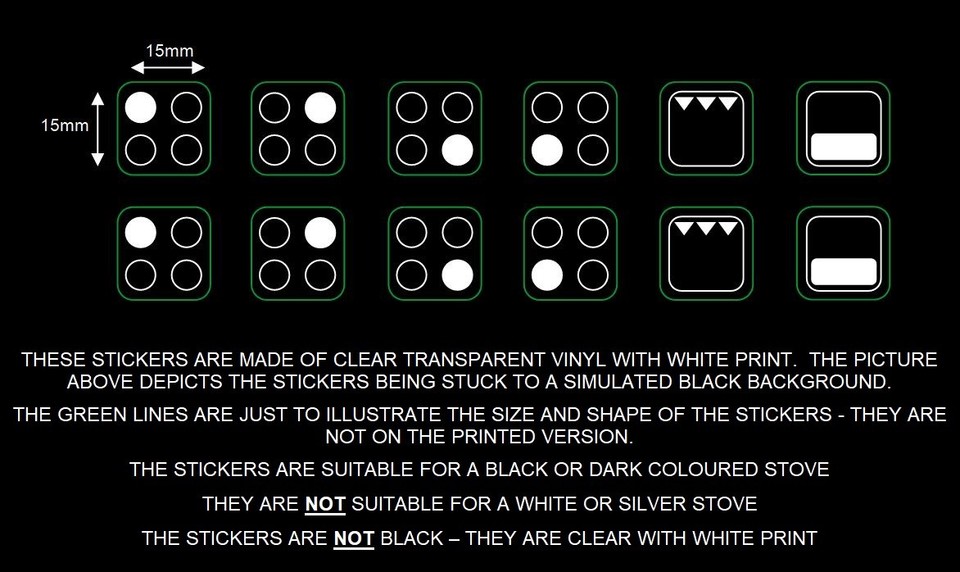 DUAL SET 4 RING STOVE STICKERS HOB OVEN REPLACEMENT DECALS LABELS ...