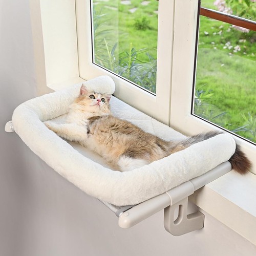 Cat Window Perch with Bolster, Adjustable Hammock Seat for Large Cats ...