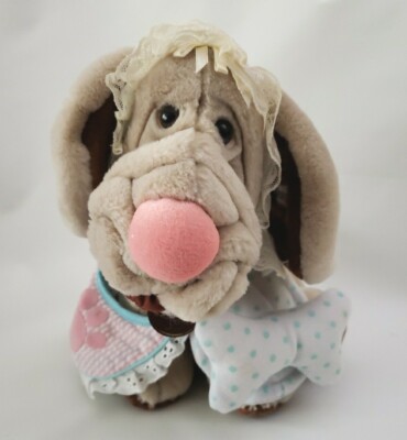 Baby Wrinkles Puppy Dog Ganzbros 1981 With Bib Bone Plush Pink Nose ...