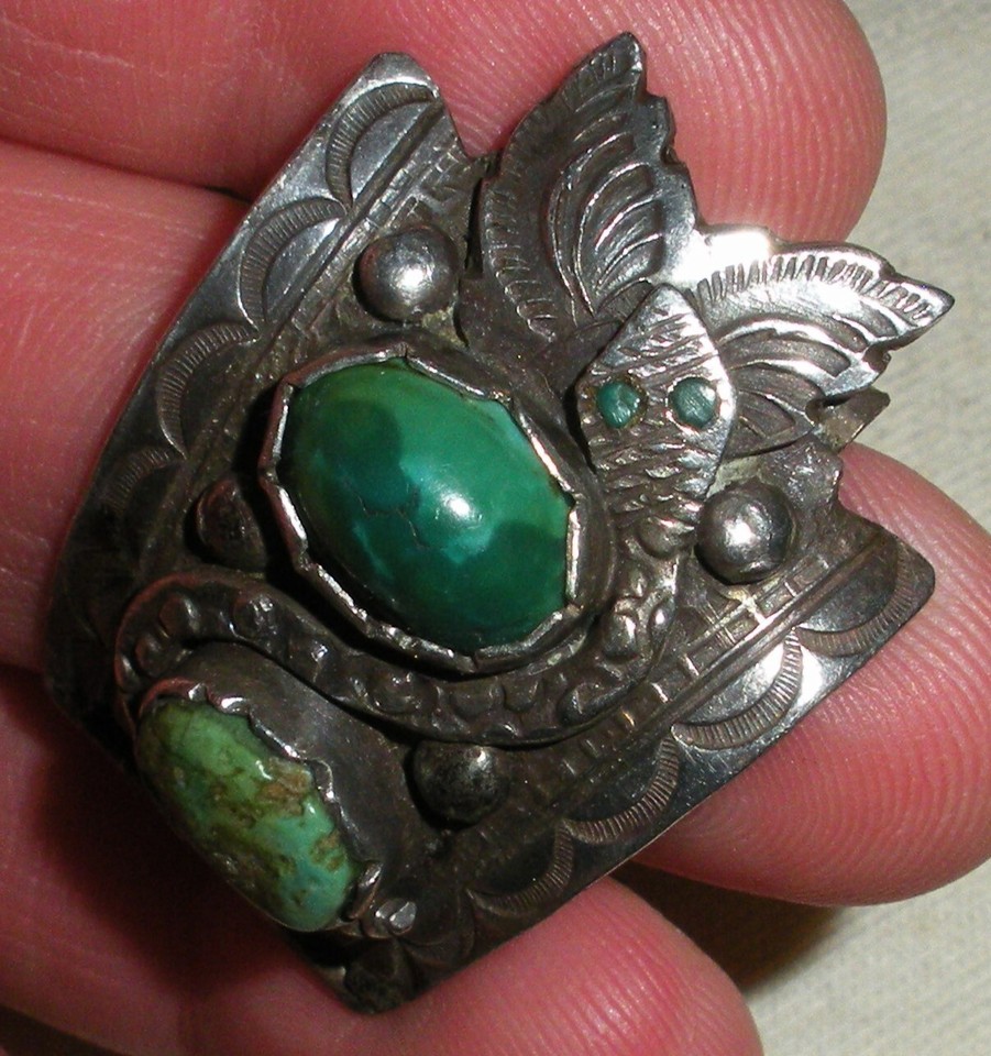 VINTAGE ZUNI DAN SIMPLICIO SNAKE TURQUOISE STERLING SILVER WATCH TAB ...