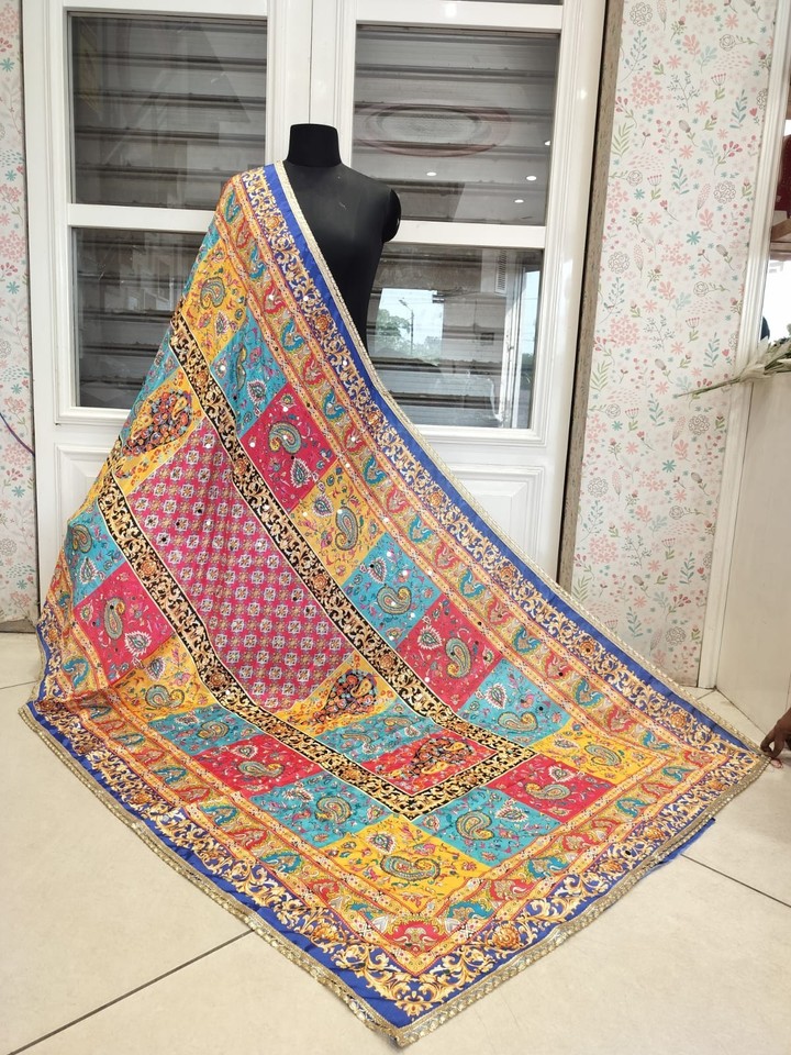 Women dupatta chunni mirror work handcrafted chiffon chunri digital ...