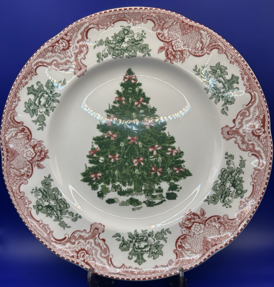 JOHNSON BROS OLD BRITAIN CASTLES PINK & GREEN CHRISTMAS TREE DINNER PLATE 10.5" | eBay