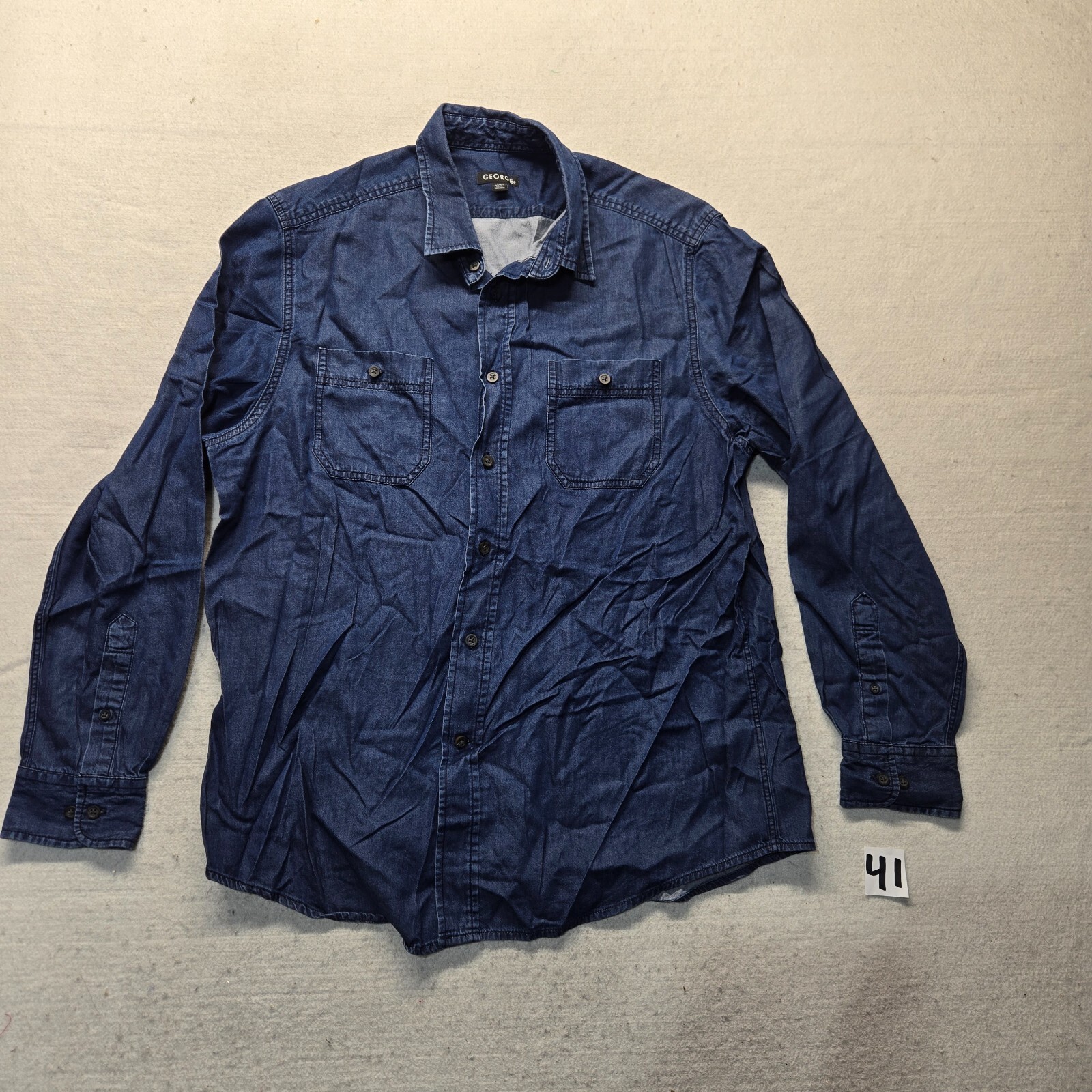 George Blue Lite Denim Shirt Long Sleeve Button up Adult Men's Size L ...