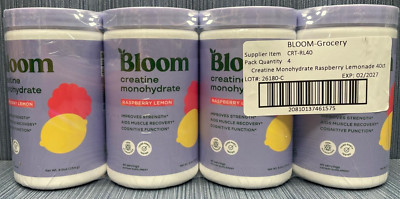 Lot of 4 x Bloom Creatine Monohydrate Powder Raspberry Lemon Flavor 40 ...