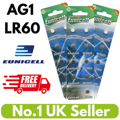 Batteries AG1 LR60 Button Cell Coin Battery Alkaline 1.55v Eunicell UK ...