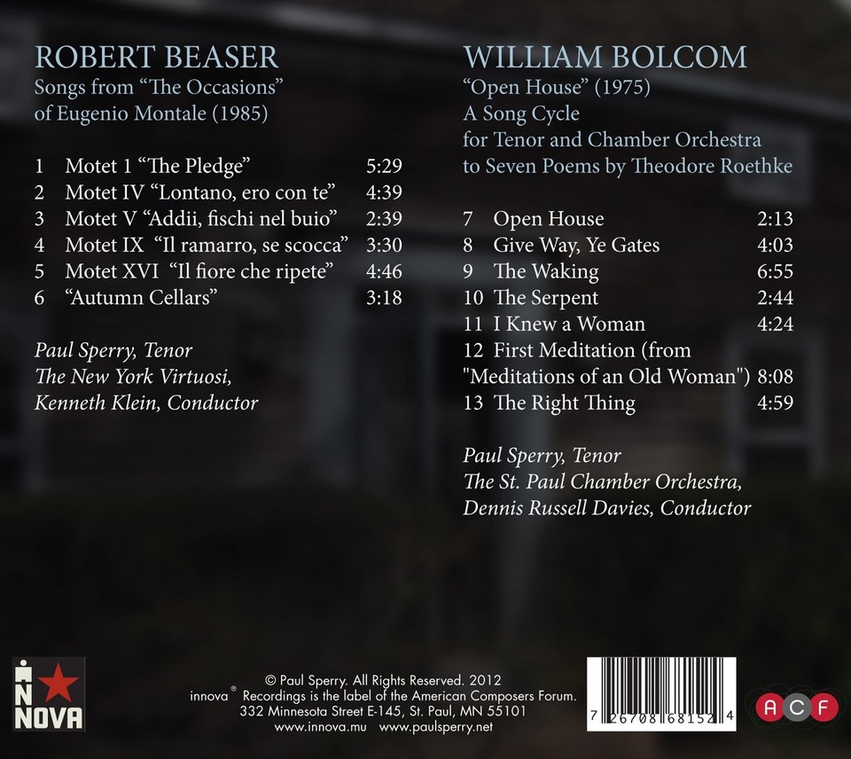 BOLCOM / BEASER Open House: Songs By Robert Beaser & William (CD ...
