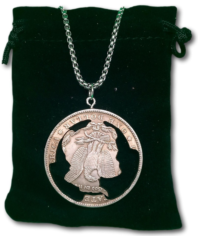 Cut Coin Necklace Skull Morgan Dollar American Skeleton Goth Hobo ...