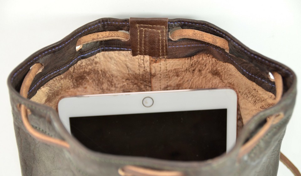 Organic Leather Drawstring Bucket Duffel Bag Backpack Rucksack Moroccan ...