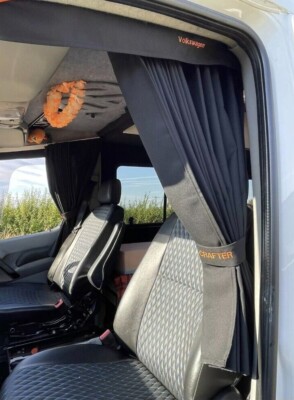 Blackout privacy curtains for Volkswagen Crafter van cab in black, see ...
