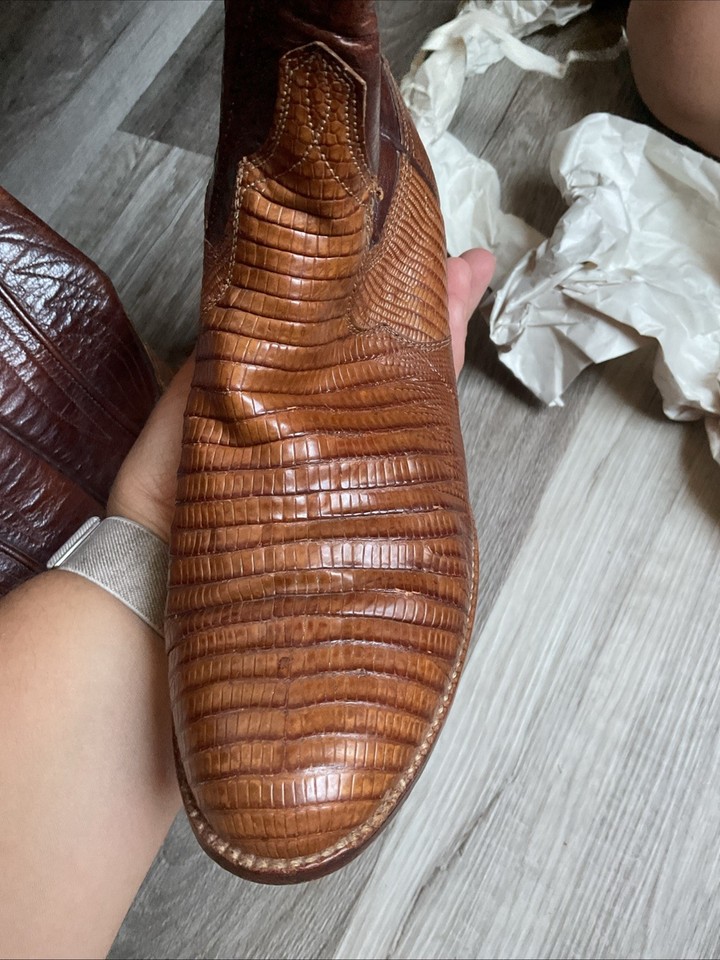 Lucchese Exotic 2 Tone Teju Lizard Skin Leather Cowboy Boots Goatskin 6 ...