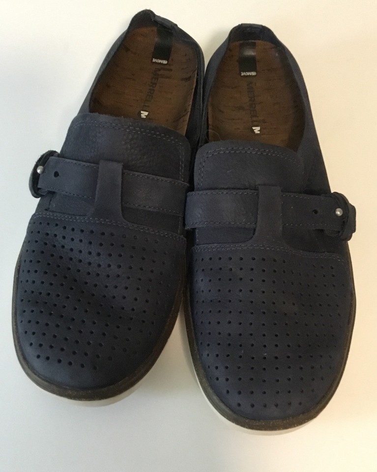 Merrell Navy Perforated Leather Slides in Size 10M | eBay