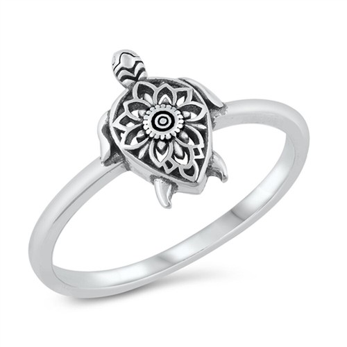 Ornate Boho Bali Turtle Ocean Animal Ring .925 Sterling Silver Band ...