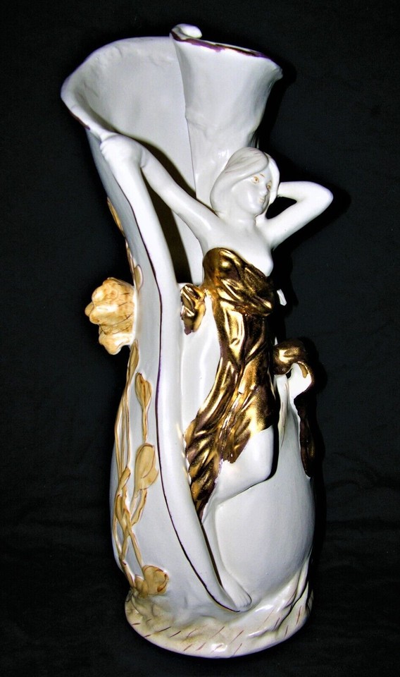 Antique Royal Dux Porcelain Pottery Vase Art Nouveau Bohemia Nymph Lady ...