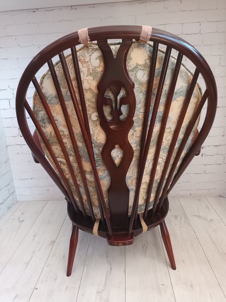 Vintage Ercol Arm Chair Solid Ash Wood Frame Fleur De Lys Windsor chair ...