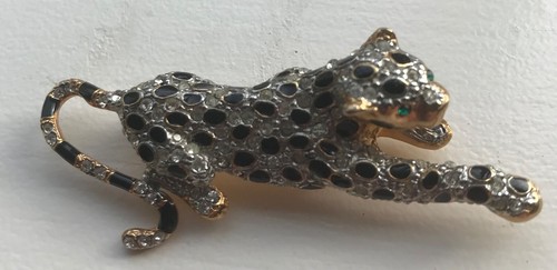 Gold Tone & Black Enamel Panther Pin With Green Eyes | eBay