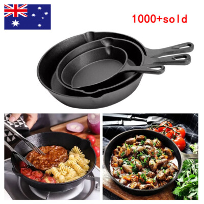 Non Stick Frying Pan 3-Piece Set Cast Iron Steak Skillet Cookware Cook ...
