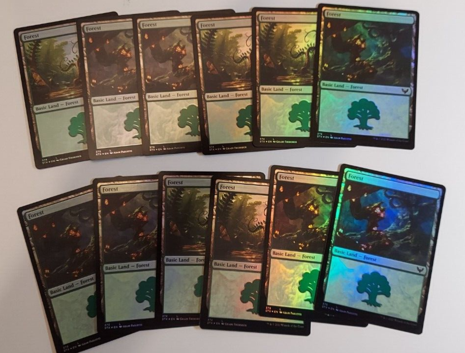 12x FOREST basic lands (various) FOIL - NM - Strixhaven - SPARROW MAGIC ...