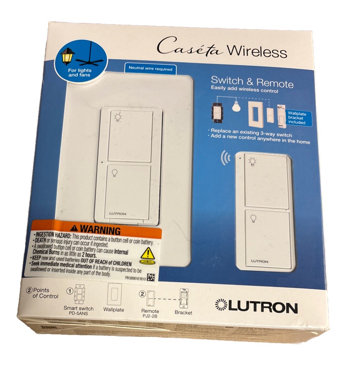 Lutron P-PKG1WS-WH Caseta Smart Switch Kit with Remote - White Sealed ...