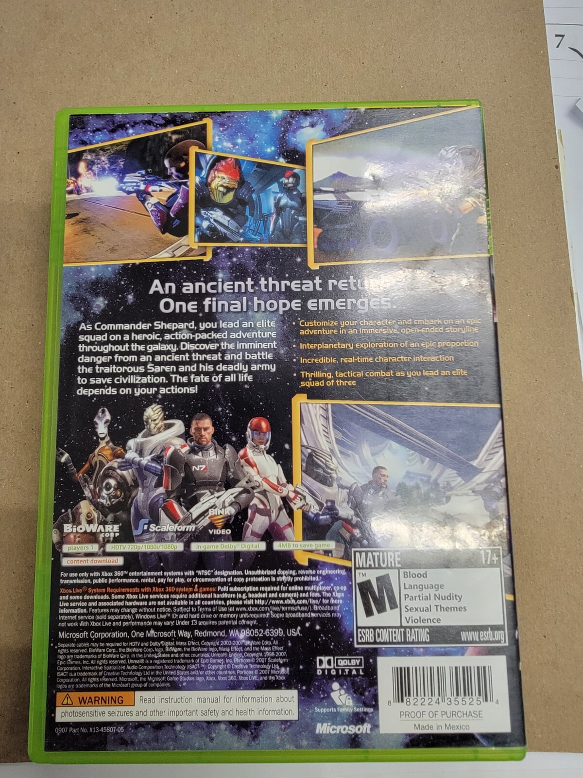 Mass Effect (Microsoft Xbox 360, 2007) with book | eBay