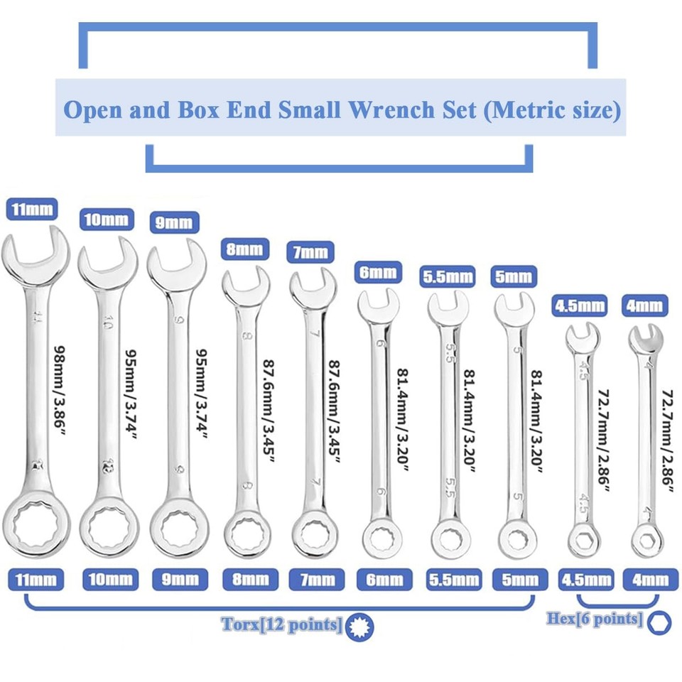 10pcs Mini Metric Wrench Set, Open and Box End Ignition Wrench Set ...