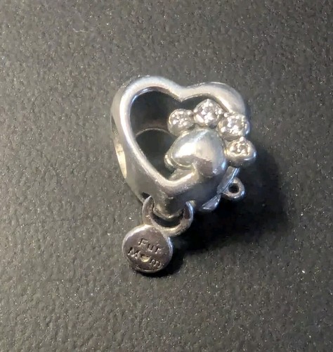 PANDORA Authentic Sparkling Paw Print & Heart Authentic Charm Silver ...