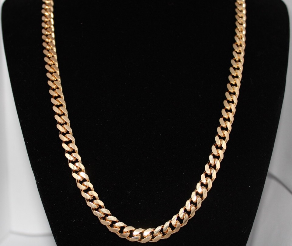 Real Solid 24K Gold Open Curb 7mm Chain Necklace GL Lifetime Warranty ...