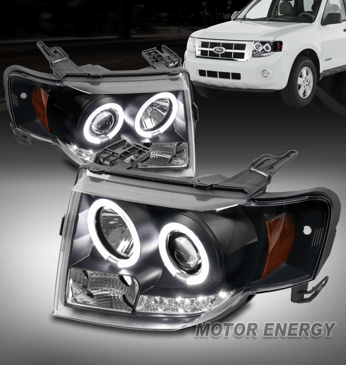 For 08-12 Ford Escape LED Halo Projector Headlights Lamps Black Left ...