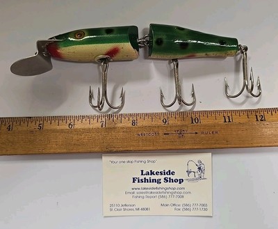 VINTAGE 7" CREEK CHUB PIKIE JOINTED WOODEN MUSKIE FISHING LURE FROG ...