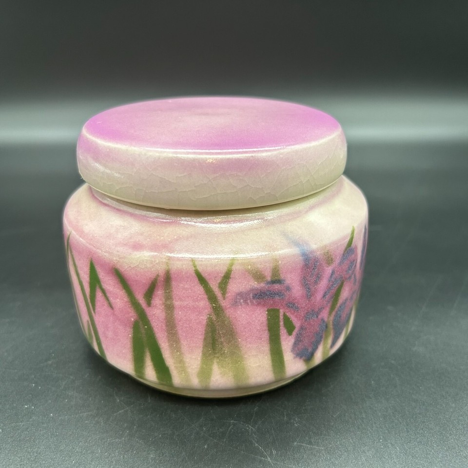 Vtg Purple Iris Pottery Storage Jar by David Enna of Oregon Airbrushed ...