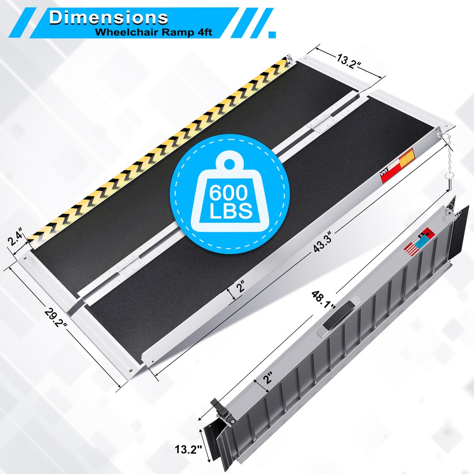 2-10ft Folding Aluminum Wheelchair Ramp Portable Mobility Scooter Non ...