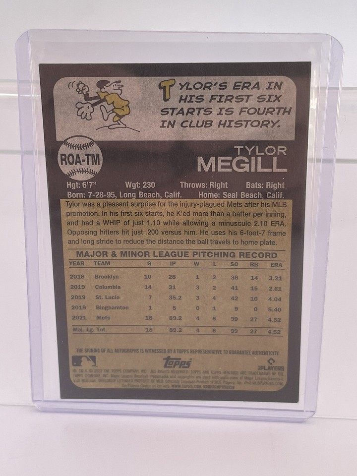 2022 Topps Heritage High Numbers Real One Auto ROA-Tm Tyler Megill RC ...