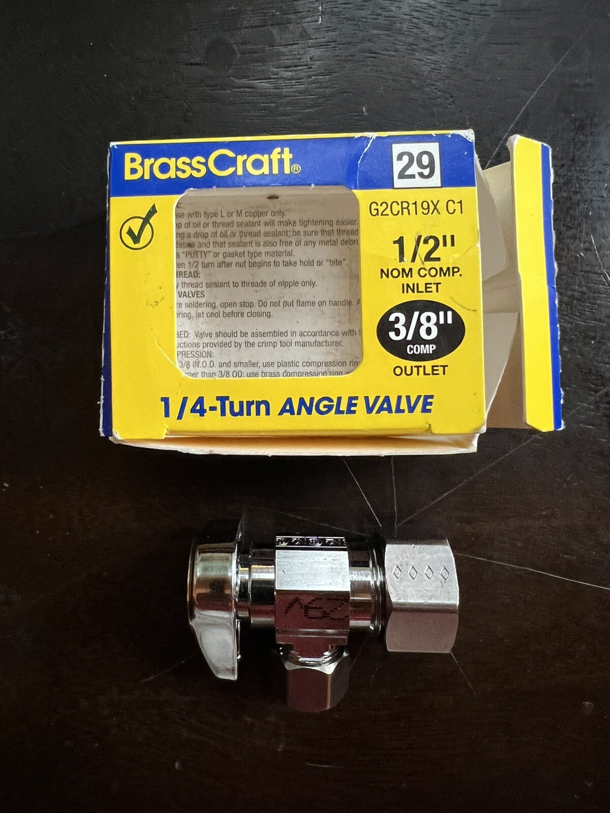 BrassCraft 29 G2CR19X C1 1/2 Nom Comp Inlet 1/4 Turn Angle Valve NEW in ...