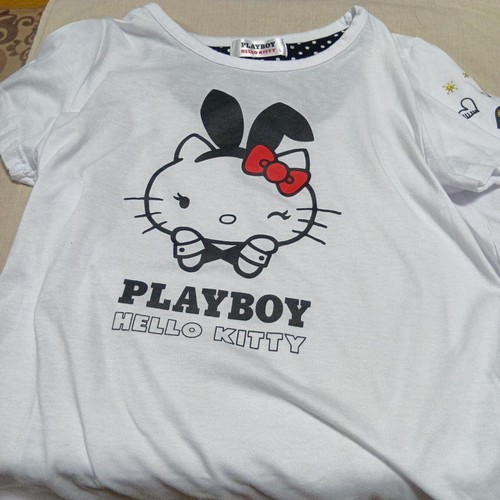 Playboy Hello Kitty Tshirt L size Character Print Polyester/Cotton Used | eBay