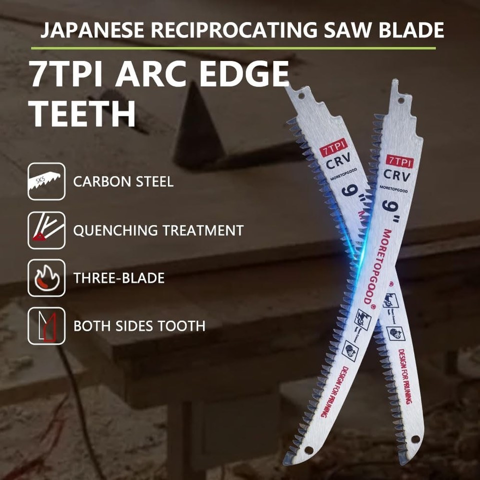 9” Arc Edge Reciprocating Saw Blade, 7TPI Japanese Teeth with Curved ...