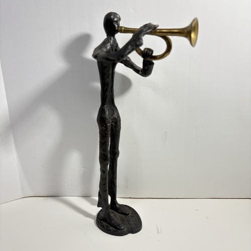 Vintage Cast Iron Metal Musician Figurine Trombone Player Brass 10.25 ...