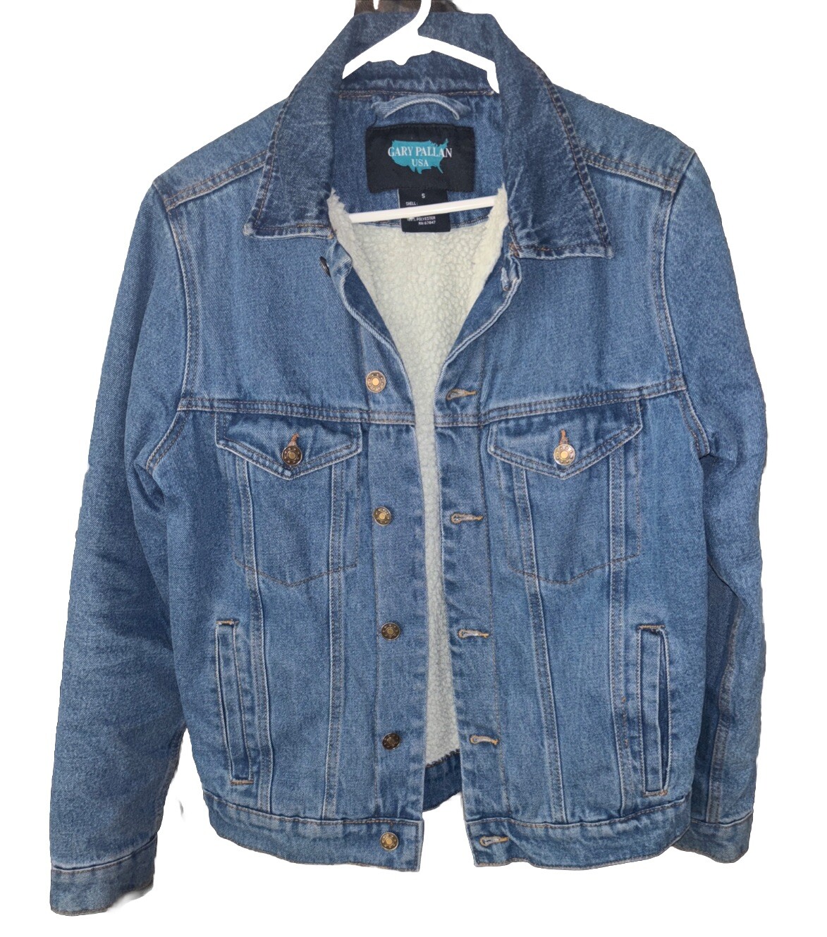 Gary Pallan USA Denim Trucker Jacket Mens Small Sherp… - Gem