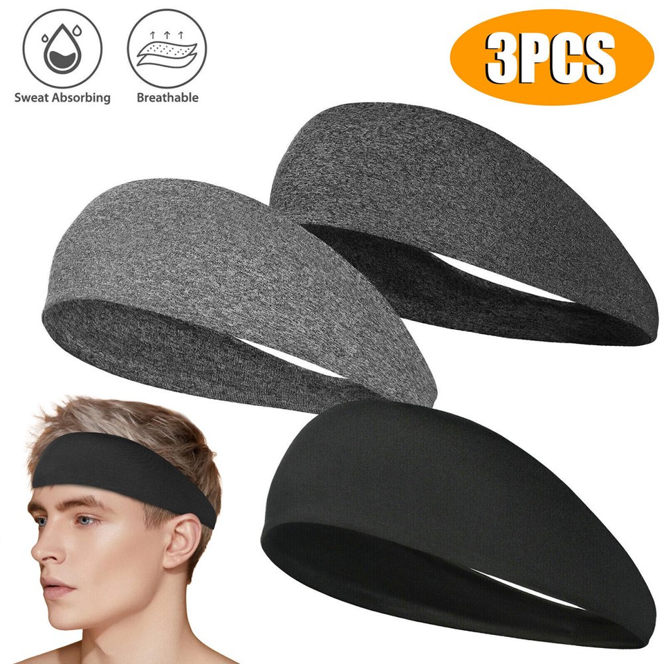 3x Mens Women Sweat Sweatband Headband Stretch Sports Head Band Yoga ...