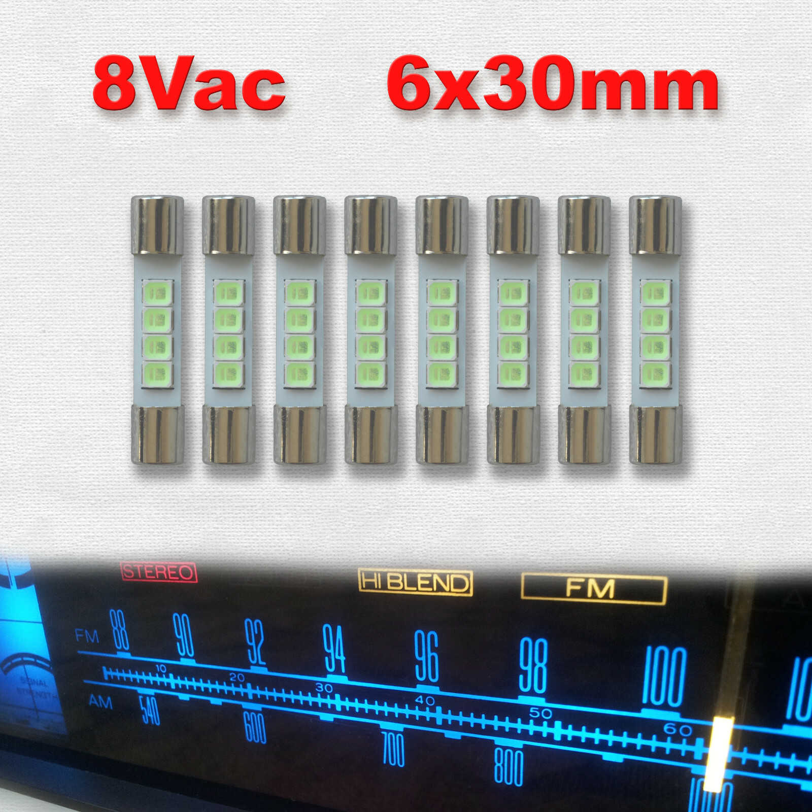 8pcs SKY BLUE LED Lamp Vintage Marantz Receiver Tuner Fuse Type Bulb ...