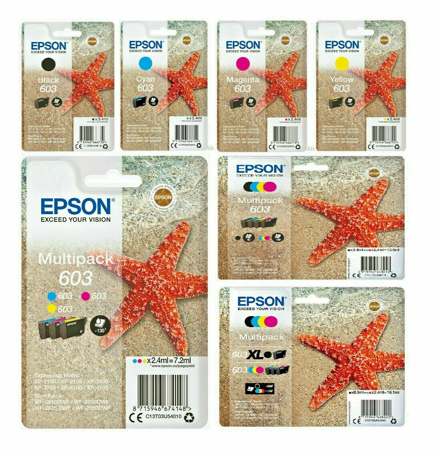 Epson 603 Starfish Genuine Ink Cartridges For XP-4150 XP-2100 XP-4155 ...
