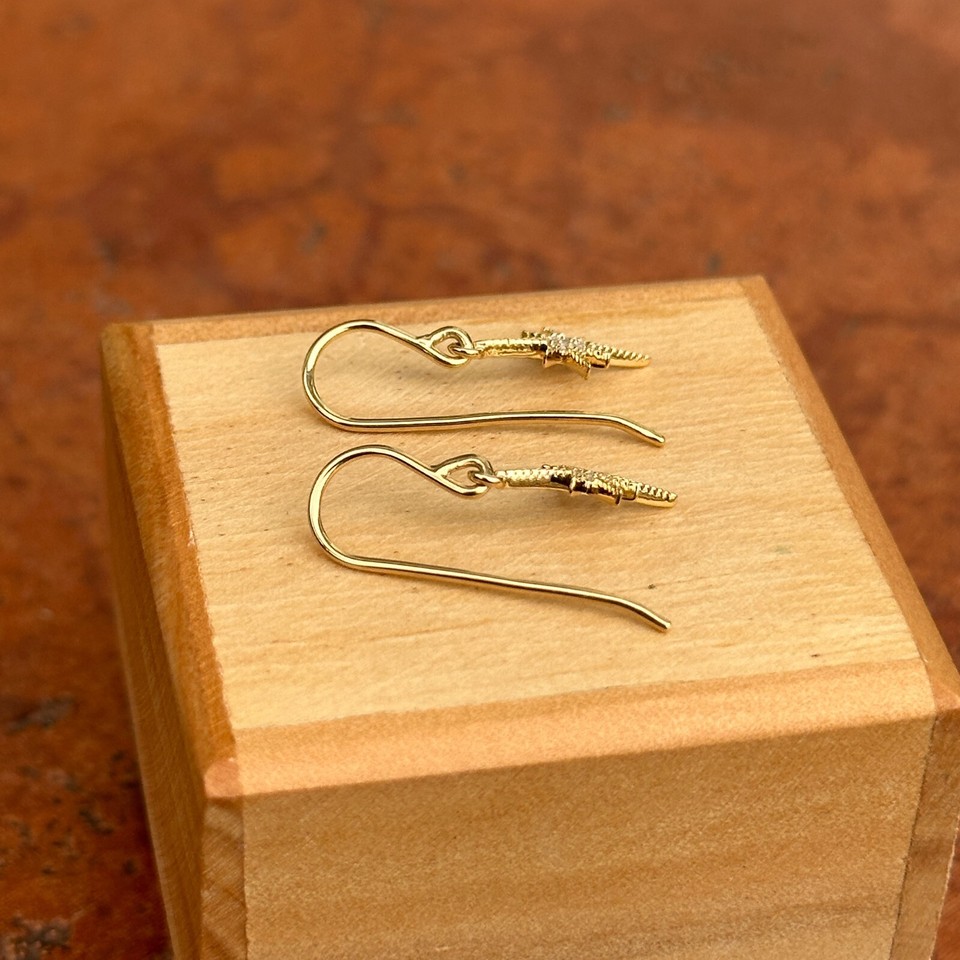 14K Yellow Gold Genuine Diamond North Star Fish Hook Dangle Earrings ...