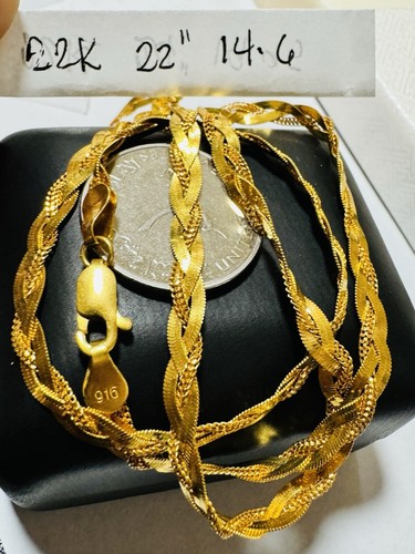 Solid 22K 22C 916 Fine Real Gold 22” Long Braided Chain Necklace 14.6g ...