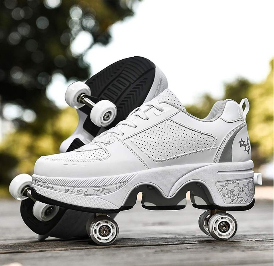 Kick Roller Skates - Double-Row Retractable Deformation Shoes That Turn ...