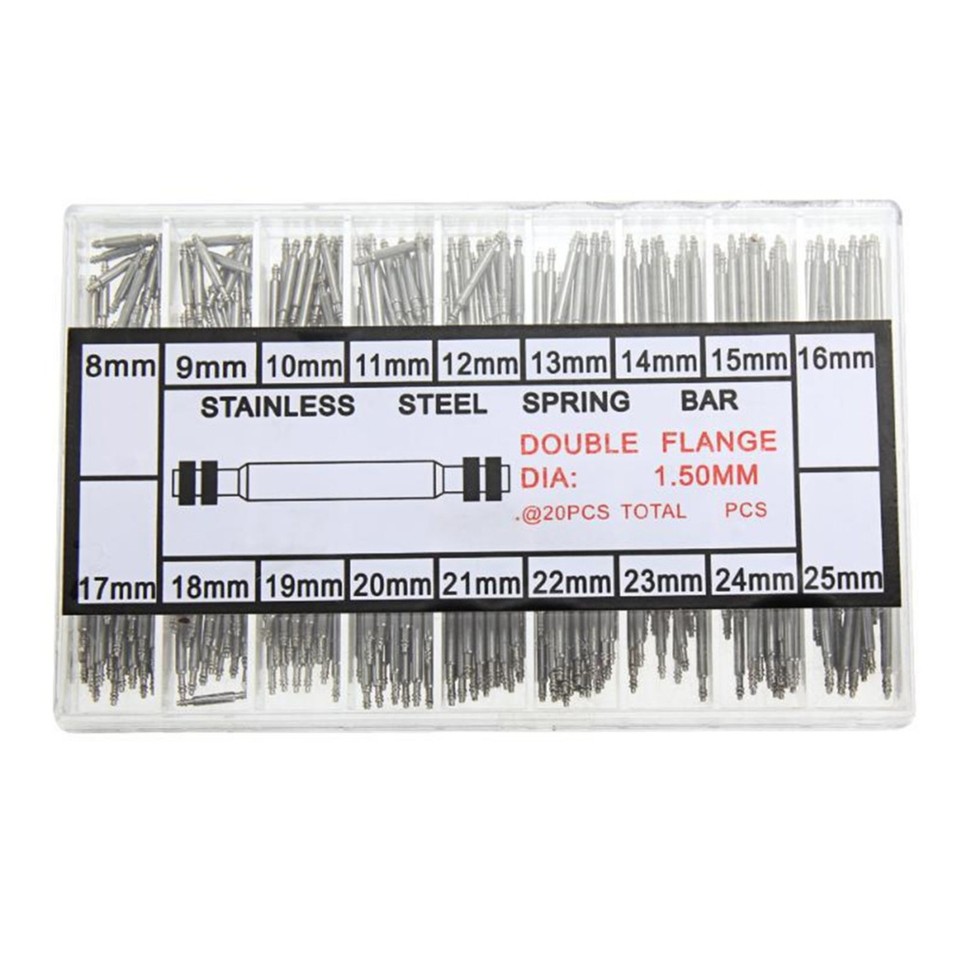 360pcs 8-25mm 18 Sizes Stainless Steel Double Flange Watch Band Spring ...