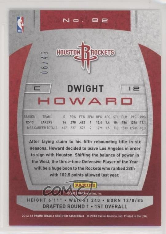 2013-14 Totally Certified Totally Blue /49 Dwight Howard #82 | eBay